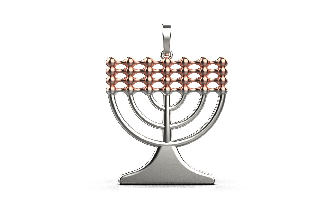 Menorah Pendant - 18K Rose Gold, White Gold - ODOZIAKUCHI